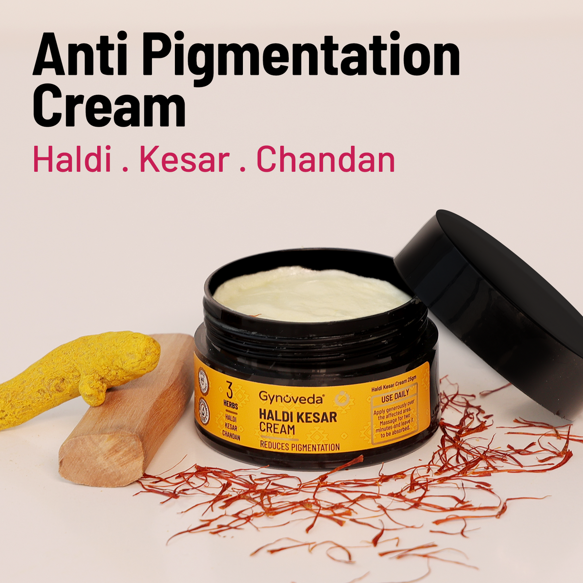 Gynoveda Anti Pigmentation Ayurvedic Cream. Haldi Kesar for Skin Glow